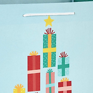 Hallmark Assorted Christmas Gift Bag Bundle (3 Extra Large 17" Gift Bags, 3 Designs) Trees, Presents, Peace, Love, Joy in Pink, Yellow, Mint Green, Gray and White