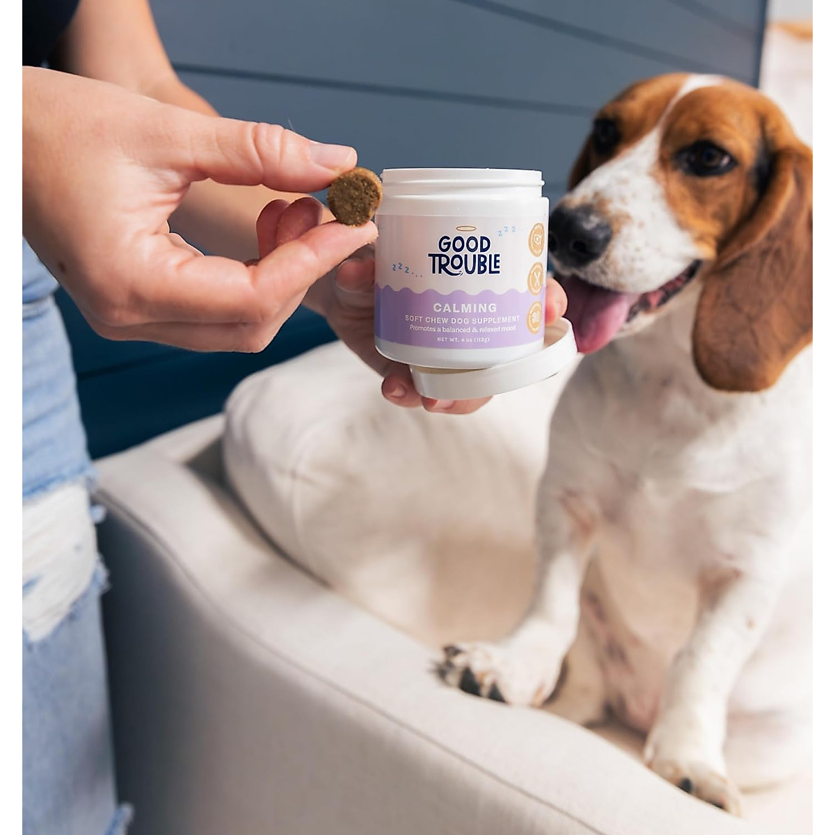 Calming Dog Treats - 90 Chews with Natural and Human-Grade Ingredients - Dog Calm Supplement to Calm Anxiety for Dogs - Effective Calming Aid for Dogs Good Trouble Pets