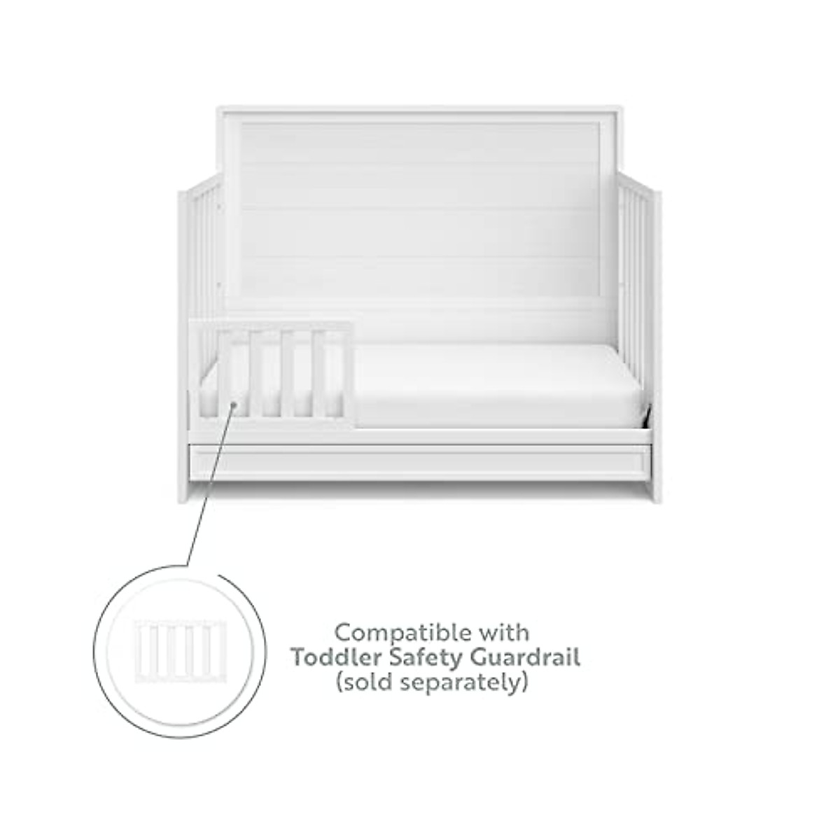 STORKCRAFT Luna 5-in-1 Convertible Crib with Drawer (White) – GREENGUARD Gold Certified, Crib with Drawer Combo, Full-Size Nursery Storage Drawer, Converts to Toddler Bed, Daybed and Full-Size Bed