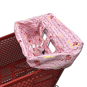 Portable 2-in1 Grocery Cart Cover and High Chair Seat Cover for Baby (Pink Fish)