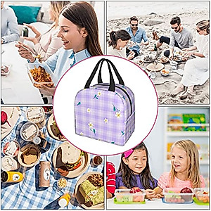Plumeria Purple Lilac Violet Flower On Purple Plaid Lunch Box Bento Box Insulated Lunch Boxes Reusable Waterproof Lunch Bag With Front Pocket For School Office Picnic