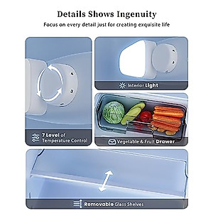 Bodare Retro Mini Fridge with Freezer: 3.2 Cu.Ft Mini Refrigerator with 2 Doors - Small Refrigerator Energy-Saving Compact Refrigerator - Small Fridge for Bedroom Dorm (Blue)