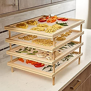 VALINK Wooden Pasta Herb Drying Racks,Stackable Food Dryer with Net Pasta Herb Drying Rack Drying Wooden Air Drying Rack (one layer/two layers)