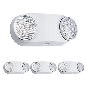 GRUENLICH LED Emergency Light with Battery Backup, Two Bug Eye Heads Adjustable Emergency Lighting, US Standard, AC 120-277V, Hardwired Commercial Emergency Light Fixtures for Business, 4-Pack