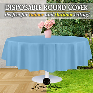 Grandipity 12 Pack Premium Disposable Plastic Tablecloth 84" Inch Decorative Round Table Cover - Sky Blue