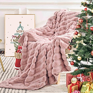 NEXHOME PRO Faux Fur Throw Blanket Pink, Luxury Soft Decorative Cozy Plush Long Shaggy Fluffy Blanket for Sofa Couch Bed Living Room, Reversible Puffy Thick Warm Blanket for Winter, 50"X60"