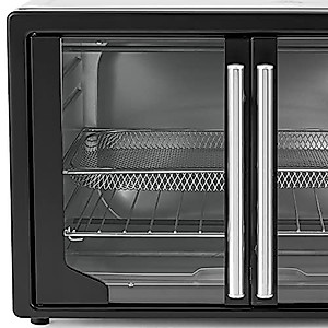 Oster Extra Large Single Pull French Door Turbo Convection Toaster Oven w/ 2 Removable Baking Racks, 60-Minute Timer, & Adjustable Temperature, Black