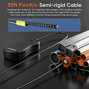 Wireless Endoscope, LIMINK 50Ft Snake Camera, Inspection Camera with Ip67 Waterproof, WiFi borescopes 2.0 MP HD Drain Camera for Android and iOS Smartphone, iPhone, iPad, Samsung -Black(50FT)
