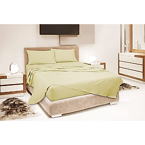 ROYALE LINENS 4 Piece Full Sheets Set - Soft Brushed 1800 Microfiber Bedding - 1 Fitted, 1 Flat Sheet, 2 Pillow Cases - Wrinkle Free & Fade Resistant - Hotel Luxury Bed Sheets (Stripe Beige, Full)