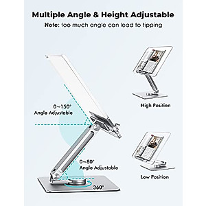viozon Acrylic Book Stand for Reading,Cookbook Holder, Adjustable Height&Angle, 360° Rotating Base, Aluminum, Foldable & Portable, for Office, Kitchen, School Textbook, Recipe, Magazine,Tablet,Laptop