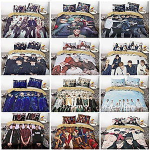 MattUi K-Pop Idol 3D Printed Bedding Set, Kids Youth Duvet Cover Set, Microfiber for Girls and Boys, Comes with 2 Pillowcases (10,Full 79x90in + 20x30in)