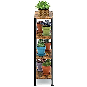4 Tier Storage Shelves Small Narrow Shelf Unit Metal Shelves Shelf Free Standing Shelf Organisers Modern Shelf Ladder Shelf Bookshelf for Bathroom Kitchen Bedroom Hallway Steel & Wooden Black & Brown