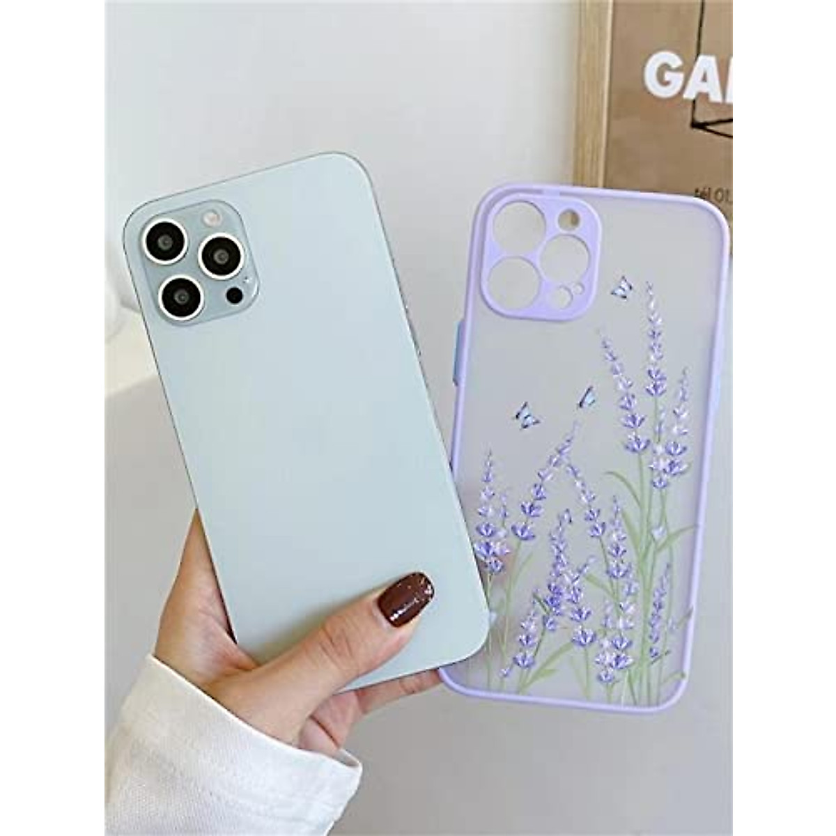 Ownest Compatible for iPhone 13 Mini Case for Clear Frosted PC Back 3D Floral Girls Woman and Soft TPU Bumper Protective Silicone Slim Shockproof Case for iPhone 13 Mini-Taro Purple