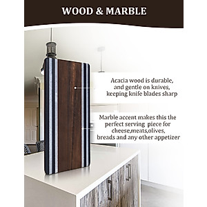 Fkksparkler Marble and Wood Cutting Boards, 14 X 7 inches Charcuterie Boards, Acacia Wood Serving Board for Kitchen, Cheese Board with Black and White Marble Edges Trays For Serving Food.