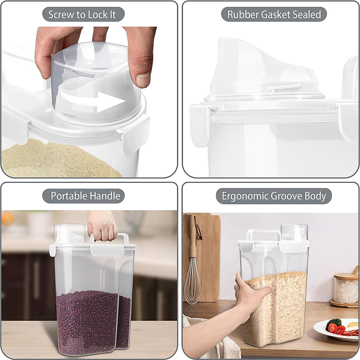 Komzon Rice Storage Container 10lb, Airtight Dry Food Cereal Containers Storage, BPA Free Rice dispenser with Pouring Spout Portable Handle for Flour Pasta Grain and Baking Pet Dog Cat Food Container