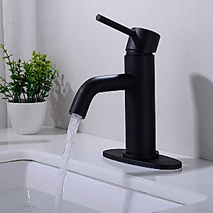 TRUSTMI Brass Bathroom Faucet with Pop Up Drain Assembly and 6-Inch 3 Hole Cover Deck Plate Single Lever Single Hole, Matte Black