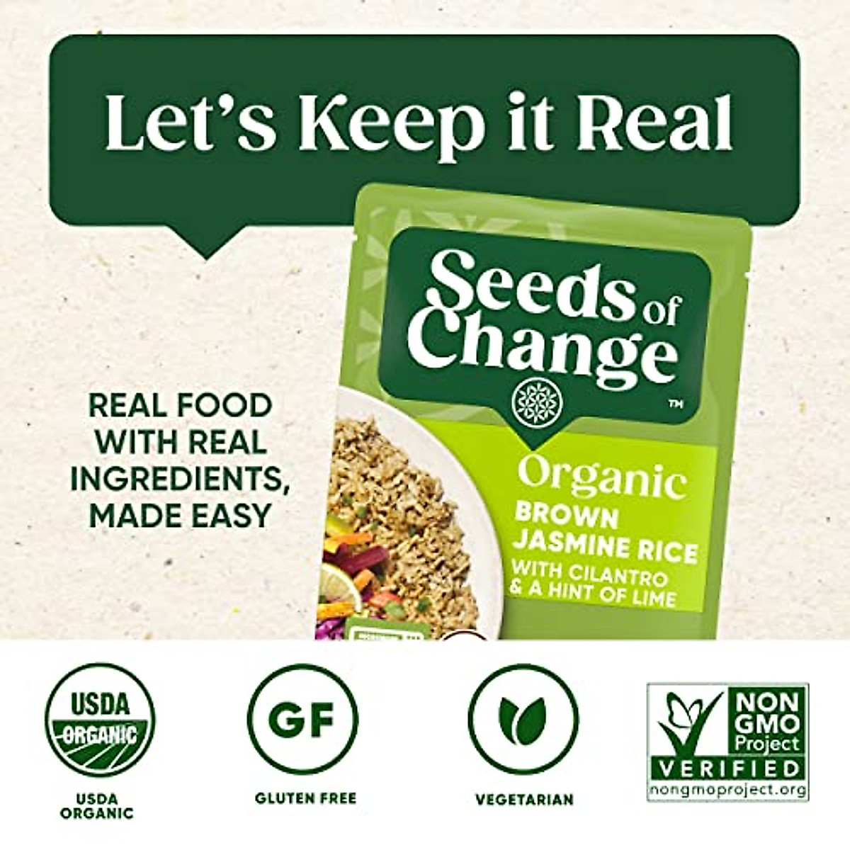 SEEDS OF CHANGE Organic Brown Jasmine Rice with Cilantro Lime, Organic Food, 8.5 OZ Pouch
