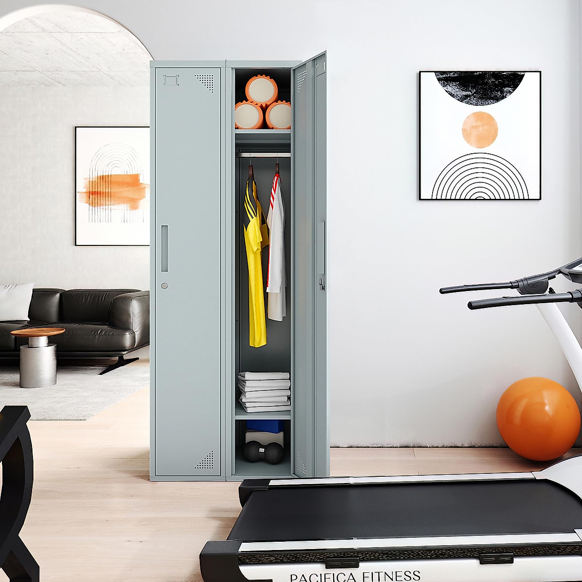 BYNSOE Metal Locker 1 Doors 71" Employees Locker Storage Cabinet Locker School Hospital Gym Locker Requires Assembly (Grey, 1 Door)