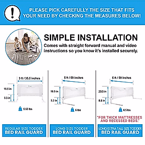 TotCraft Toddler Bed Rails Guard – Universal Baby & Children Rail for Box Spring &slats Kids Toddlers Cribs, Twin, Double, Full Size Queen &King - White (35.5L19.5H) in