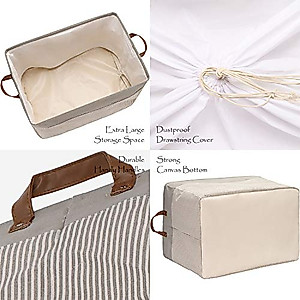 Hinwo 70L Extra Large Capacity Storage Basket with Handles, Canvas Fabric Storage Bin, Rectangle Storage Box, Clothes, Toys Organizer for Nursery, Kid’s Room, 22 x 15 inches, Waterproof, Grey Streak