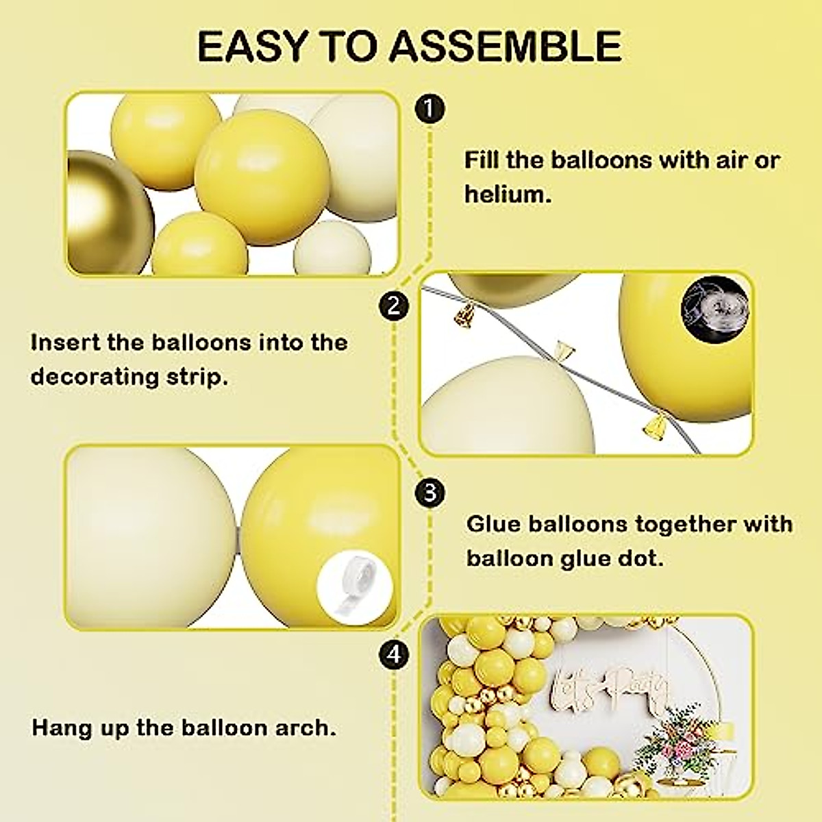Yellow Balloon Arch Garland Kit-Macaron Yellow Balloon Metallic Gold Balloon 132Pcs for Graduation,Birthday，Baby Shower,Christmas,Fiesta Party Decoration.