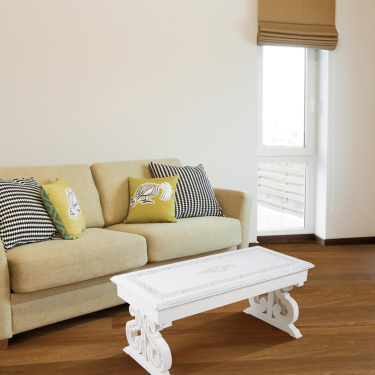 White Coffee Table,Wood Coffee Tables for Living room,Living room Centre Table,Wooden Coffee Table -Mango wood,Rectangular Wooden coffee Table,Tea Table,Wood Accent Table- 40x18 Inch Antique White