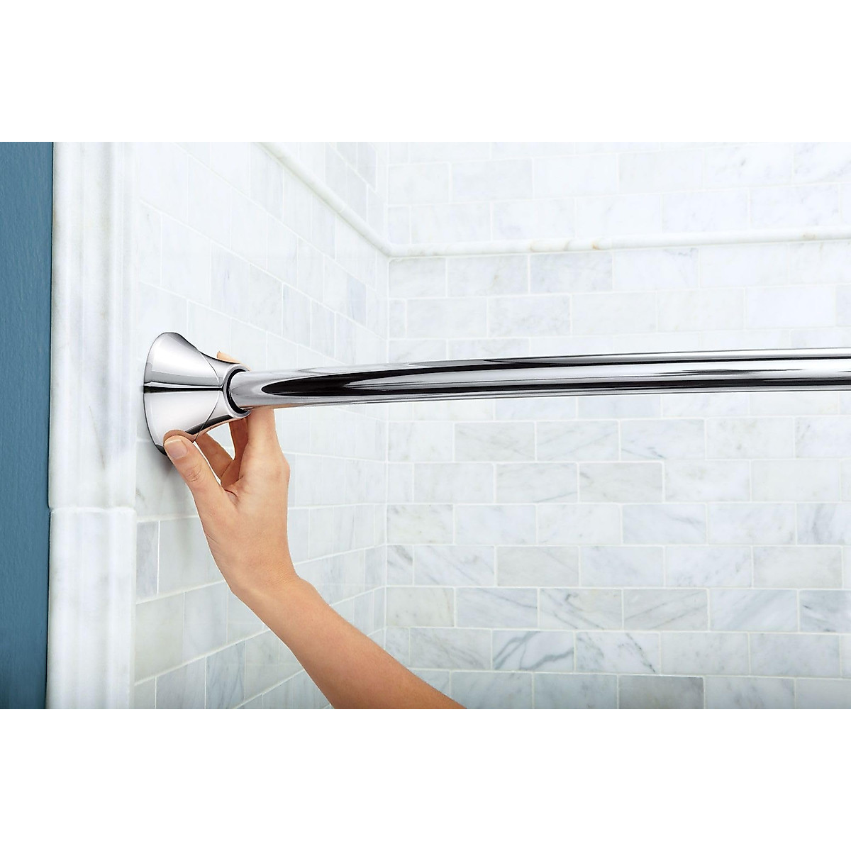 Moen Chrome 5-Foot Adjustable Tension Single Curved Shower Curtain Rod for Bathroom Shower, CSR2172CH