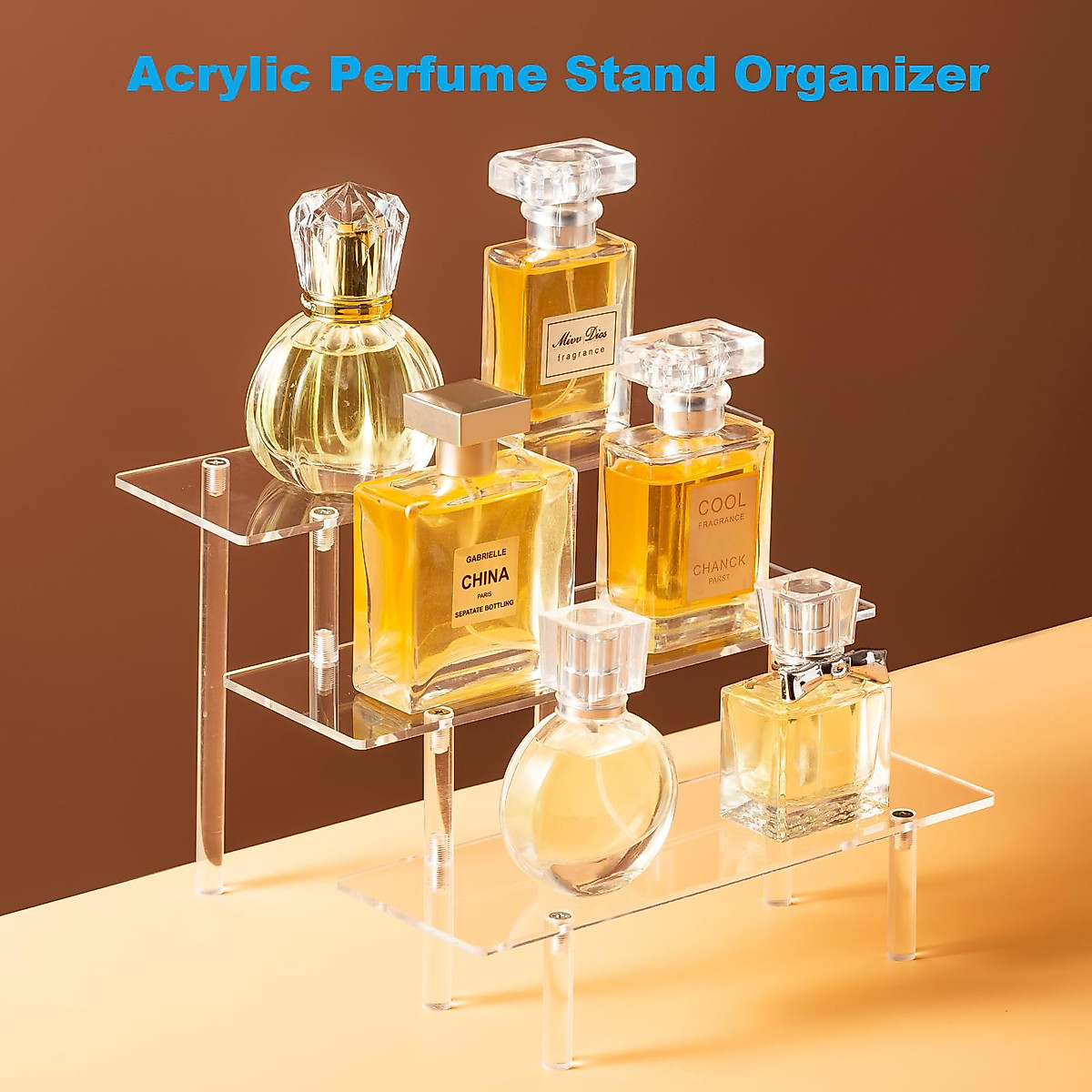 HENABLE 2PCS Acrylic Display Risers, Perfume Stand Organizer, Clear Acrylic Shelf Risers for Display Stands for Food, Tabletop Use, Amiibo Funko POP Figure, 3 Tier Clear Cupcake Stand Risers