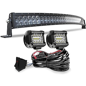 52 Inch Led Light Bar 5D Curved +2X 4Inch Led Cube Pods W/Wiring Kit for Polaris Ranger Can Am X3 Maverick Grand Cherokee XJ Dodge Ram Dodge GMC UTV ATV 4WD Truck Boat