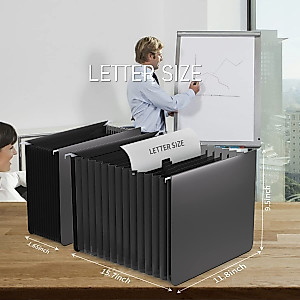 Plastic Expanding Hanging File Folders Letter Size,13 Expandable Pockets,Colored and Blank Tabs,Innovative Accordion Hanging Folder for Filing Cabinet,Fun Storage Office Supplies,Black