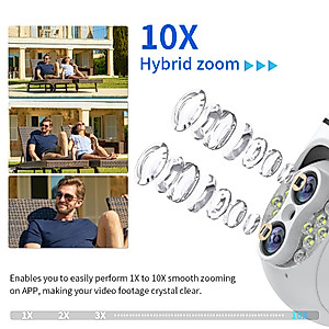 Upgraded 10x Zoom Dual Lens Light Bulb Camera, Waterproof Light Bulb Security Camera, 2MP 360° Light Bulb Camera Wifi Outdoor, 2.4Ghz 30m Auto Tracking Night Vision Motion Detection Light Bulb Camera