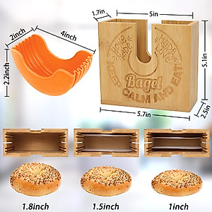FunisFun Wood Bagel Cutter Slicer for Small and Large Bagels Adjustable Bamboo Bagel Holder with Silicon Hamburger Holder for Bread Slicing