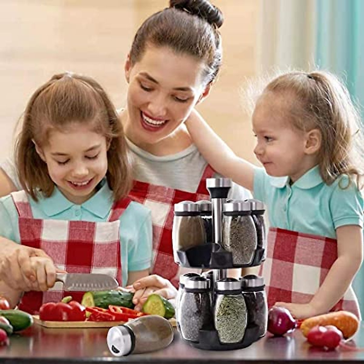 Revolving Spice Rack Organizer Countertop, Spinning Spice Storage Rack Tower Organizer with 12 Empty Jars, Rotating Spice Holder Shelf Seasoning Rack Shelf, Spice Seasoning Bottle Organizer