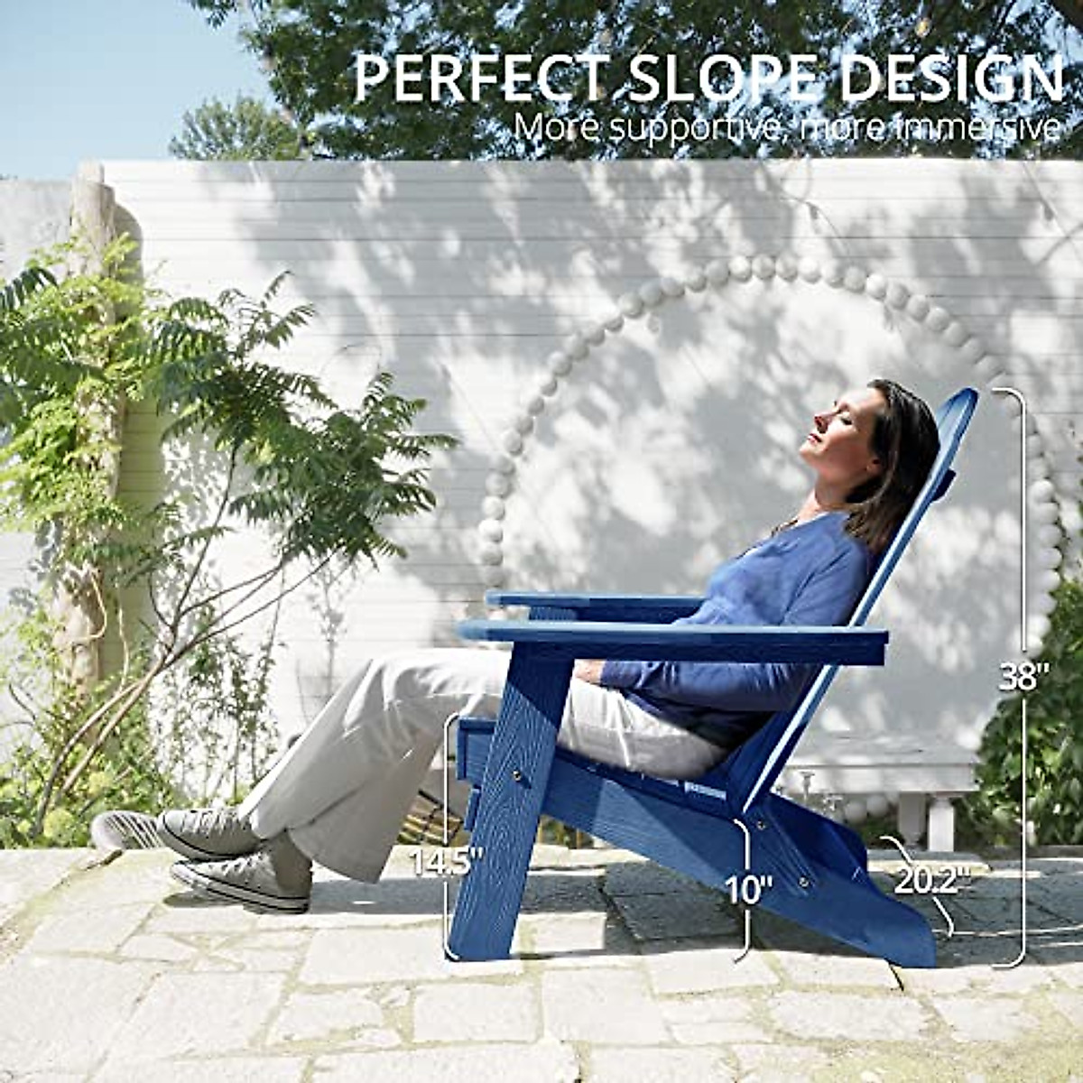 LUE BONA Folding Adirondack Chair Set of 4, Navy Poly Fire Pit Adirondack Chair Weather Resistant, Modern Plastic Adirondack Patio Chairs with Cup Holder, 320LBS, Outdoor Chairs for Pool Porch Beach