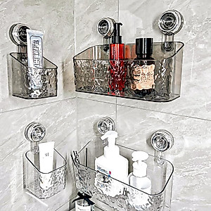 Suction Cup Shelf, Plastic Shower Caddy, Light Luxury Glacier Pattern Suction Cup Shelf Wall Mounted Organizer Shelf NO-Drilling Removable Shower Basket for Home (Transparent white, Large+Small)