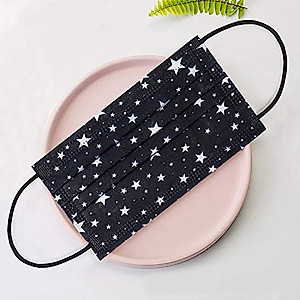 100 Pack Stars Individually Wrapped Disposable Face Mask, 3-Ply Non-woven Pattern Breathable Protective Face Masks,Black and White Disposable Mask，Product Mouth and Nose Cover for Adults