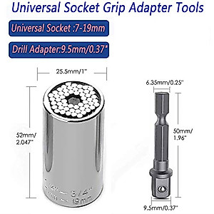 Stocking Stuffers Universal Socket-Multi-function Tools Socket Set，Power Drill Adapter, Steel Super Universal Socket Grip Gadgets for Men,Husband,Boyfriend 1/4- 3/4 (7mm-19mm) & 5/32"-1/2"（4mm-13mm）