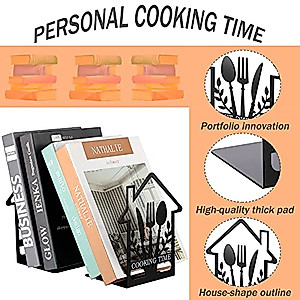 Hotop, Cookbook Bookends Fork Knife Spoon Decor Metal Bookends Supports Holders for Shelves Kitchen Book Cookbook Storage Cooking Time House Appearance Design Modern Functional Chef Housewarming