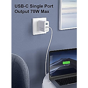 70W USB C Charger, GaN Charger PD USB C Fast Charger 2 Ports Power Adapter Foldable (Works with 65W) Compatible with MacBook Pro, Dell, Huawei, Xiaomi, iPhone 13/14, iPad Pro, Galaxy S22