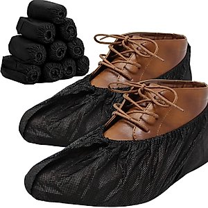 RE GOODS Shoe Covers - X Large Elastic Fit, Extra Thick, 100 Pack, Black Disposable Boot and Shoe Booties, Non Slip, Indoor Outdoor Use