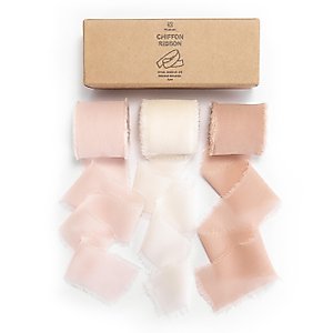 Vitalizart Pink Handmade Chiffon Silk Ribbon Fringe 1.5" x 21 Yd Blush Pink & White Frayed Edges Ribbons for Wedding Invitations Bridal Bouquets Gifts Wrapping Crafts Holiday Party Decorations