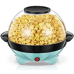 Popcorn Machine, 28cups Popcorn Maker with Stirring Rod, Detachable & Nonstick Plate, Hot Oil Popcorn Popper Maker Easy to Use, 6Qts Large Lid for Serving Bowl, 2 Measuring Spoons & Cool Touch Handles