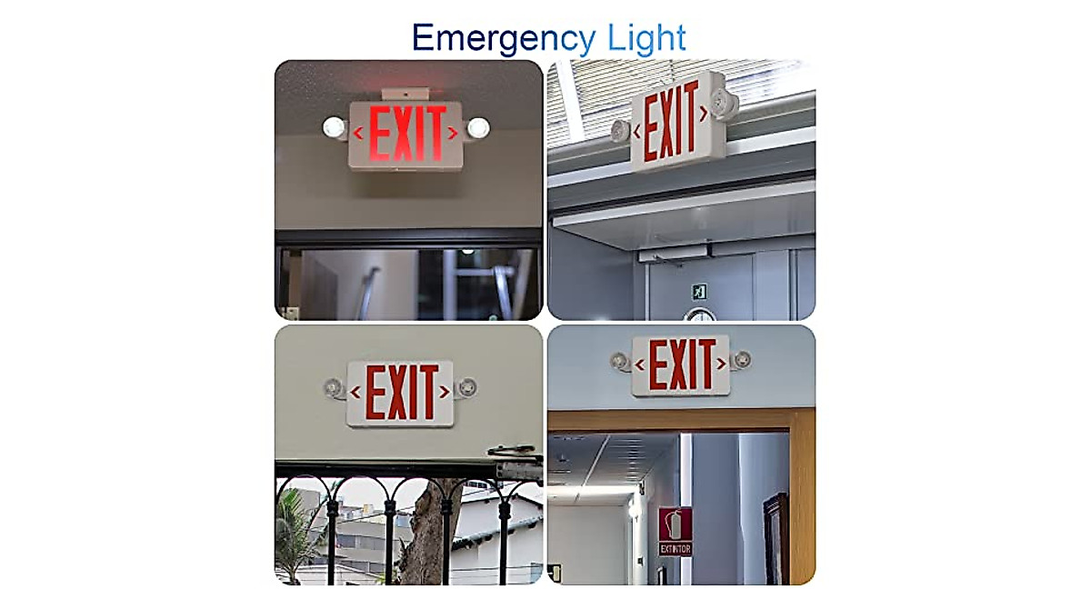 TANLUX Red LED Exit Sign with Emergency Lights & Backup