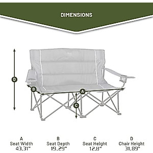 TIMBER RIDGE 2 Person Folding Loveseat Comfortable Double Foldable Camping Chair Folding Lawn chairs for Outside, Grey
