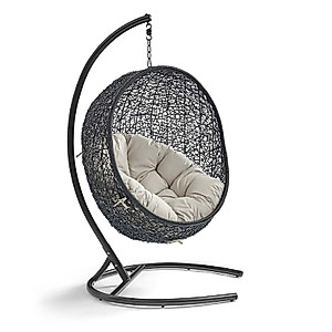 Modway EEI-739-BEI-SET Encase Wicker Rattan Outdoor Patio Porch Lounge Egg, Swing Chair with Stand, Beige