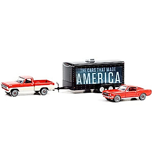 1967 F-100 Pickup Orange & Cream & 1965 Fastback Orange & Enclosed Car Hauler The Cars That Made America TV Series 1/64 Models by Greenlight 31120 C