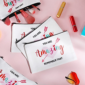 Chunful 10 Pieces Inspirational Canvas Makeup Bags for Women Bulk Rainbow Canvas Makeup Bags Cosmetic Bag with Zipper Friendship Gift Travel Toiletry Bag Pouch(Heart Style)