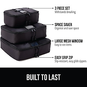 GORILLA GRIP Packing Cubes, Travel Essentials for Suitcase, Mesh Organizer Bags for Clothes Toiletries Shoes and Laundry, Luggage and Carry On Airplane Accessories, Traveling Must Haves, 3 Set Black