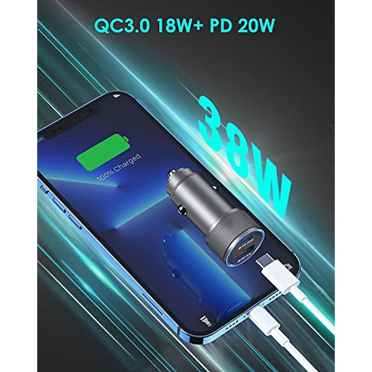 iPhone 13 Fast Car Charger Kit,Dual 38W【Apple MFi Certified】 USB C Fast Charging Car iPhone Wall Charger Adapter Block with 2Pack QC&PD3.0 Lightning Cable for iPhone 14 Pro Max/13/12/11/Xs/XR/8/iPad