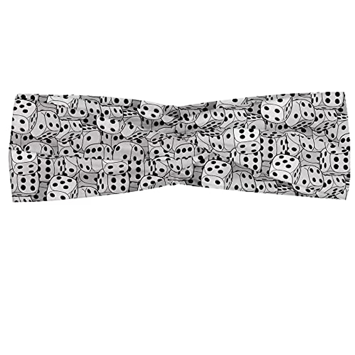 Lunarable Casino Headband Set of 2, Dices Close-up Image Abstract Monochromic Chaotic Crowded Gaming Houses, Knotted Elastic Hair Band Accessory for Women Everyday Use, M-L, Pale Grey Black